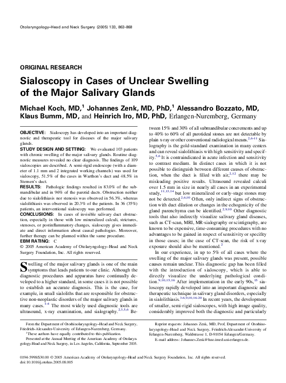 (PDF) Sialoscopy in Cases of Unclear Swelling of the Major Salivary Glands