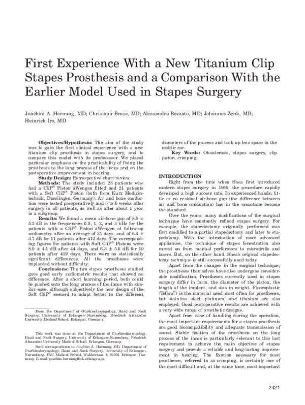 (PDF) First experience with a new titanium clip stapes prosthesis and a ...
