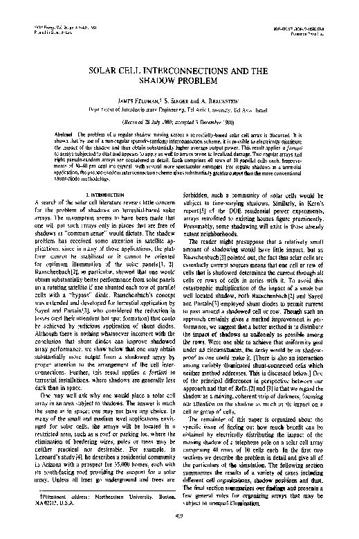 (PDF) Solar cell interconnections and the shadow problem
