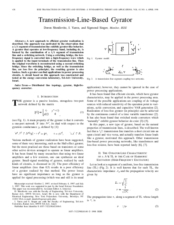 Pdf Transmission Line Based Gyrator