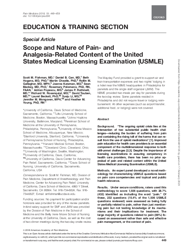 (PDF) Scope and Nature of Pain- and Analgesia-Related Content of the ...