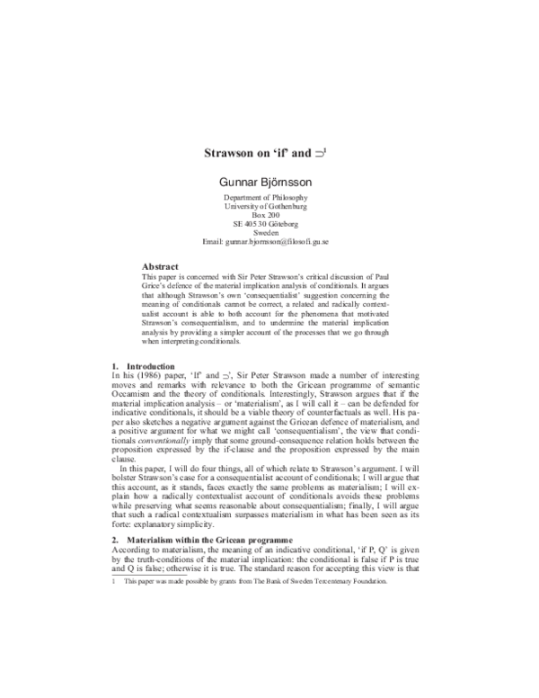 (PDF) Strawson on 'if' and ⊃