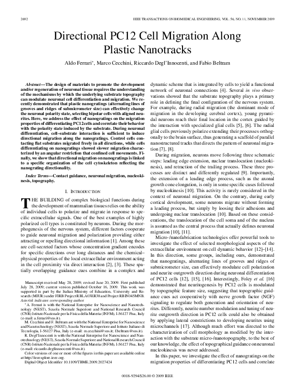 (PDF) Directional PC12 Cell Migration Along Plastic Nanotracks