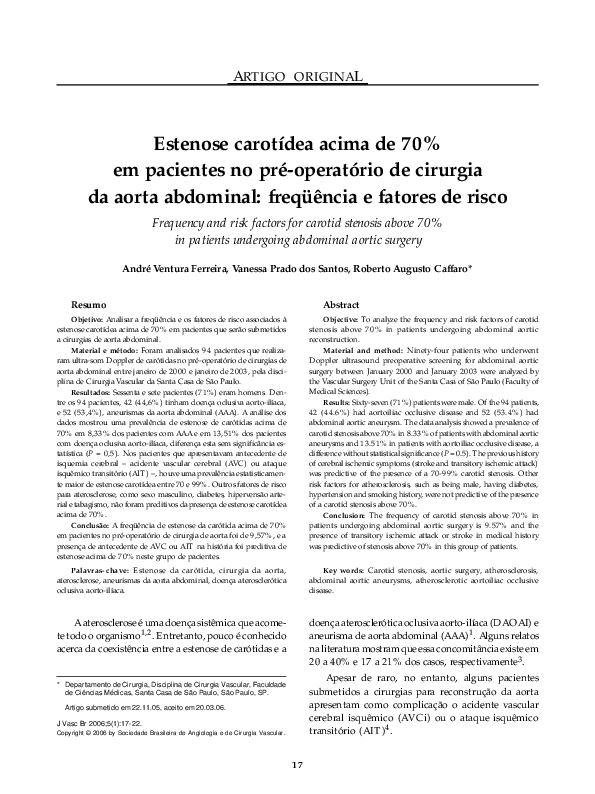 (PDF) Estenose carotídea acima de 70% em pacientes no pré-operatório de ...