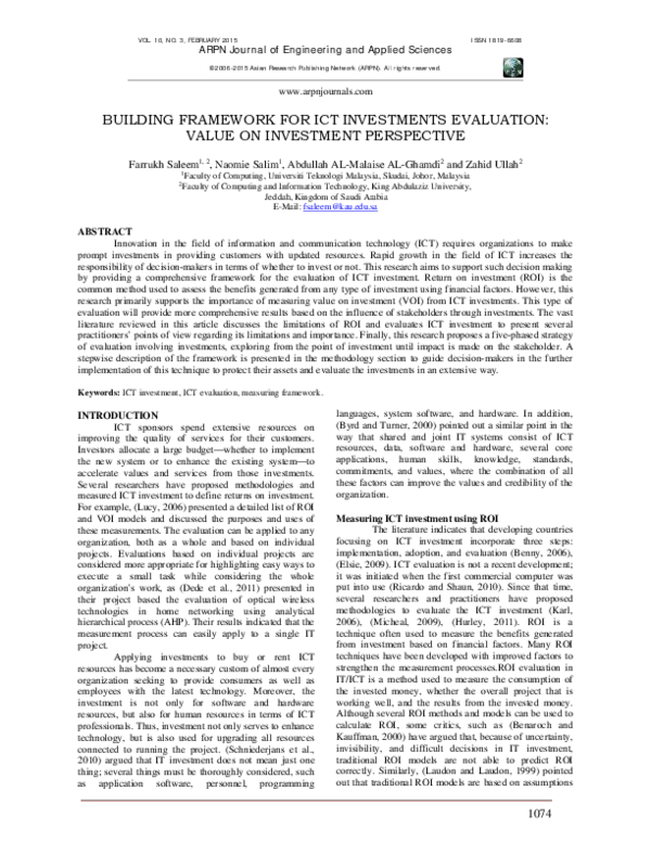 (PDF) Building Framework for Ict Investments Evaluation: Value on ...