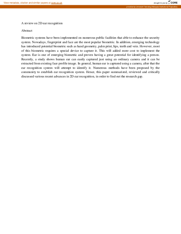 (PDF) A review on 2D ear recognition (PDF) A review on 2D ear recognition