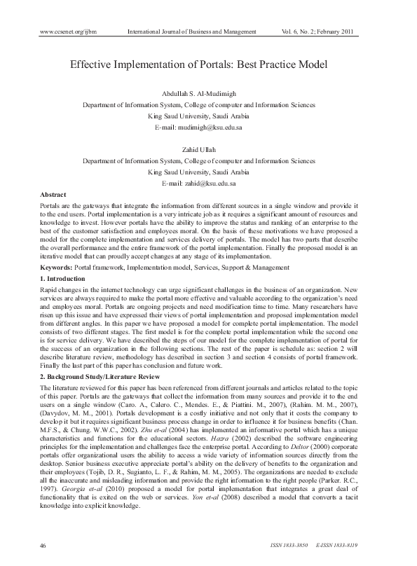 (PDF) Effective Implementation of Portals: Best Practice Model