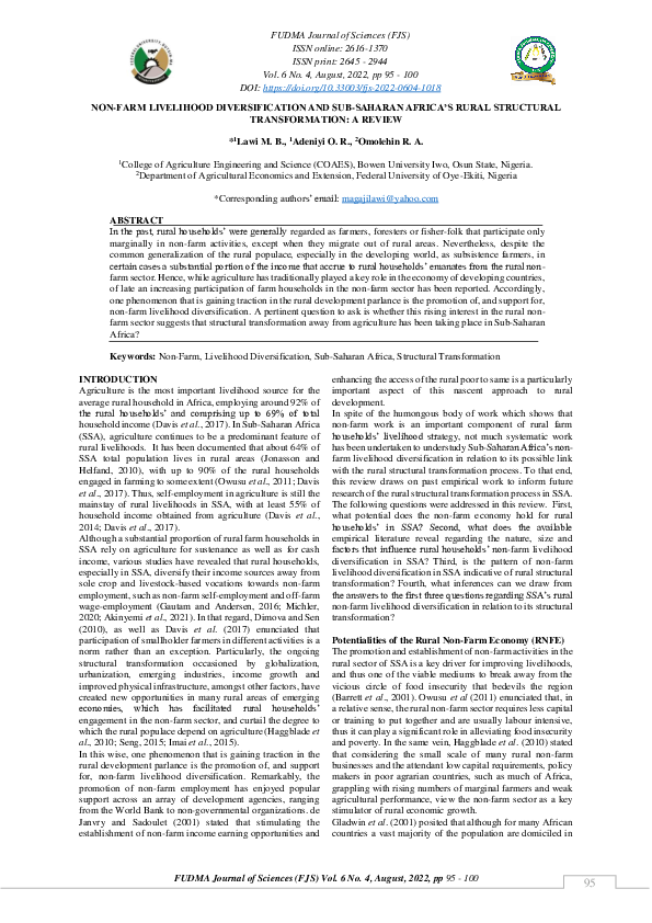 (PDF) Non-Farm Livelihood Diversification and Sub-Saharan Africa’s ...