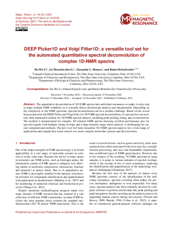 (PDF) DEEP Picker1D and Voigt Fitter1D: A versatile tool set for the automated quantitative ...
