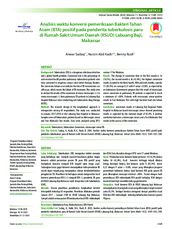 (PDF) Analisis waktu konversi pemeriksaan Bakteri Tahan Asam (BTA ...