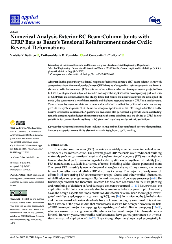 Pdf Numerical Analysis Exterior Rc Beam Column Joints With Cfrp Bars As Beams Tensional