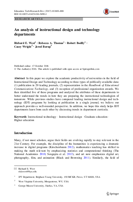 (PDF) An analysis of instructional design and technology departments