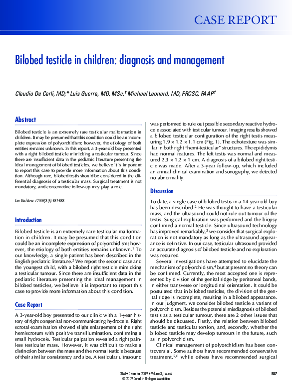 (PDF) Bilobed testicle in children: diagnosis and management