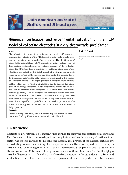 Pdf Numerical Verification And Experimental Validation Of The Fem Model Of Collecting