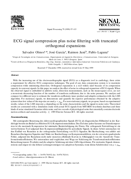 (PDF) ECG signal compression plus noise filtering with truncated ...