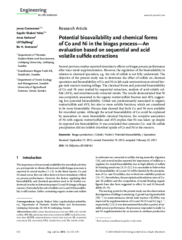(PDF) Potential bioavailability and chemical forms of Co and Ni in the ...