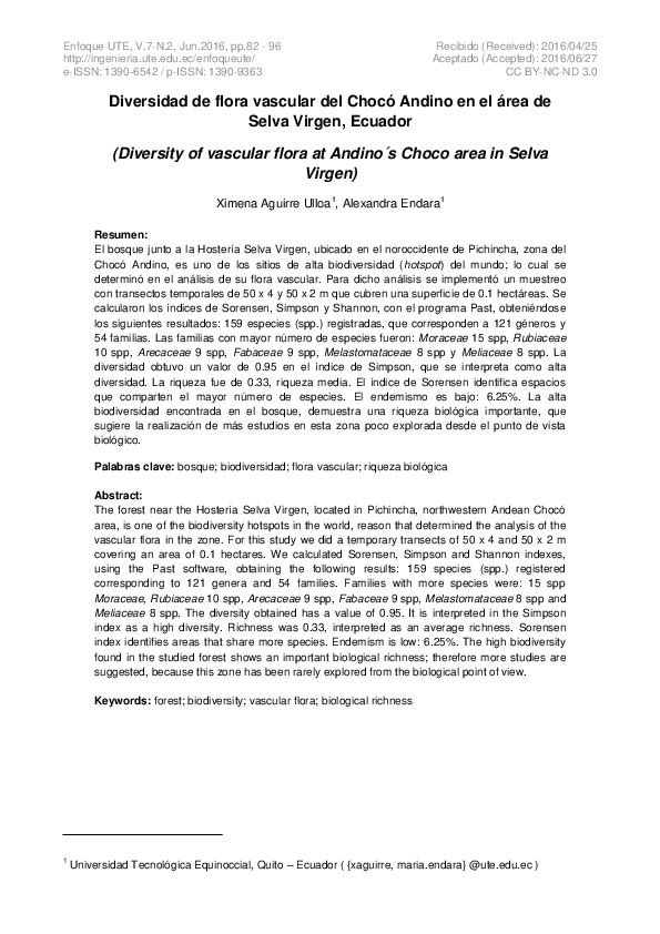 (PDF) Diversidad de flora vascular del Chocó Andino en el área de Selva ...
