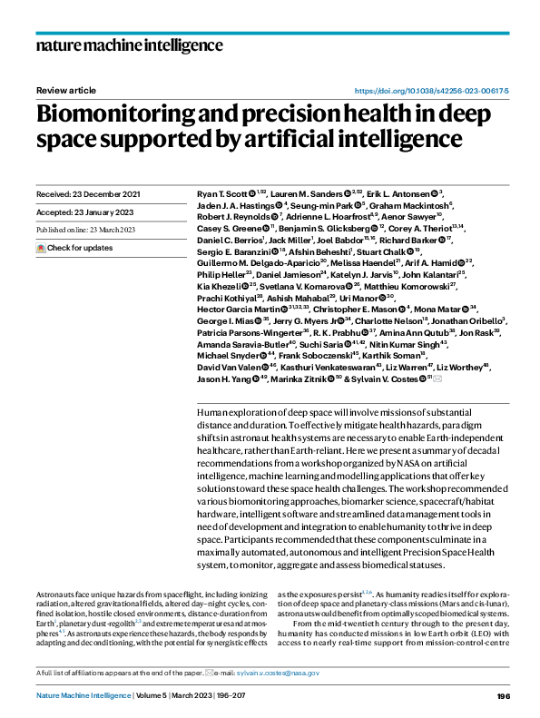 (PDF) Biomonitoring and precision health in deep space supported by ...