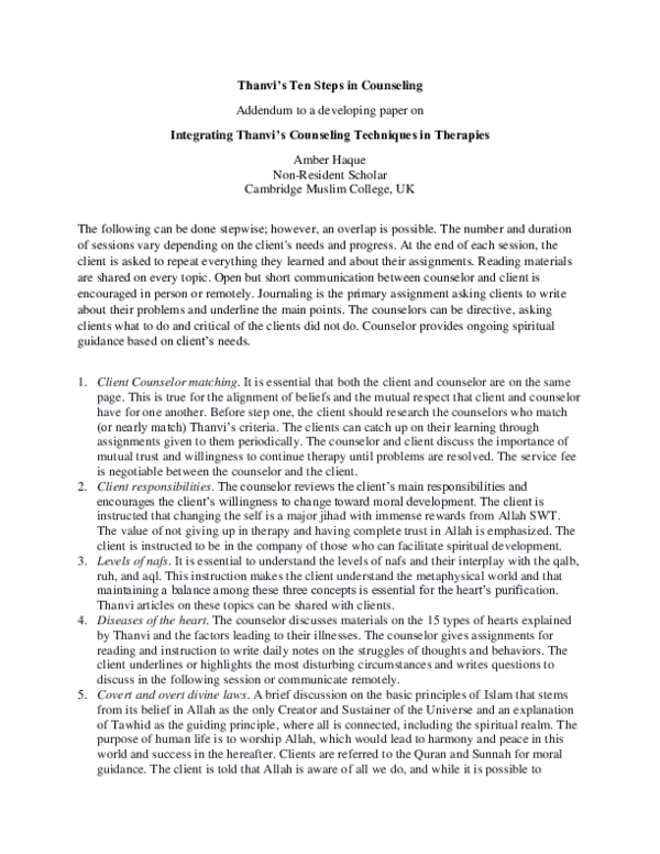 (PDF) Thanvi's Ten Steps in Counseling Addendum to a developing paper ...
