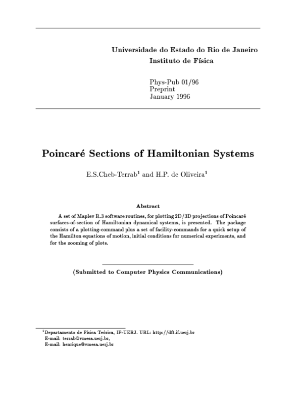 (PDF) Poincaré sections of Hamiltonian systems