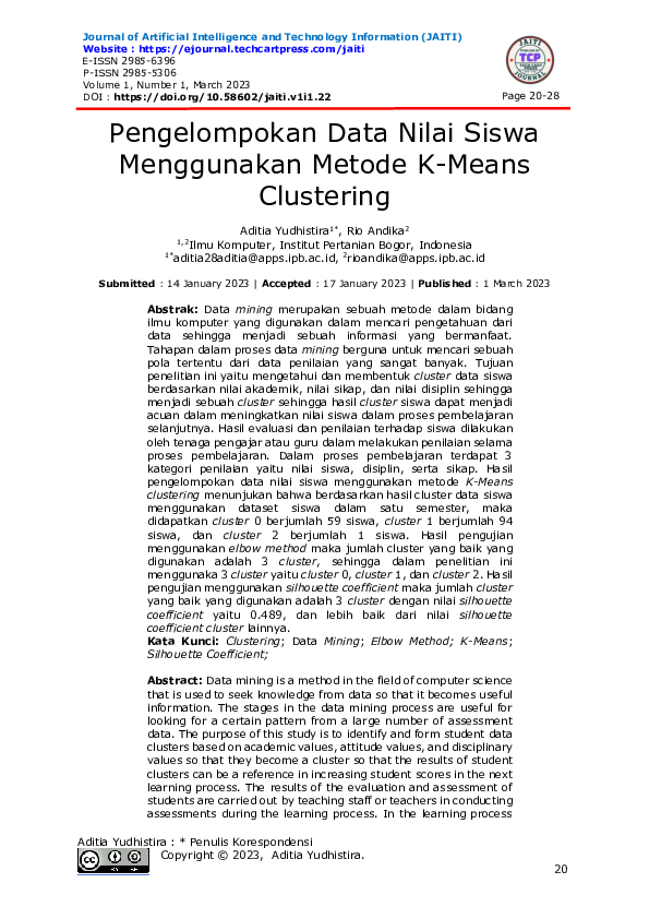 (PDF) Pengelompokan Data Nilai Siswa Menggunakan Metode K-Means Clustering