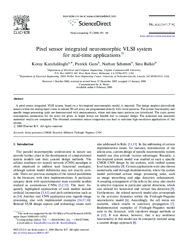 (PDF) Pixel sensor integrated neuromorphic VLSI system for real-time applications