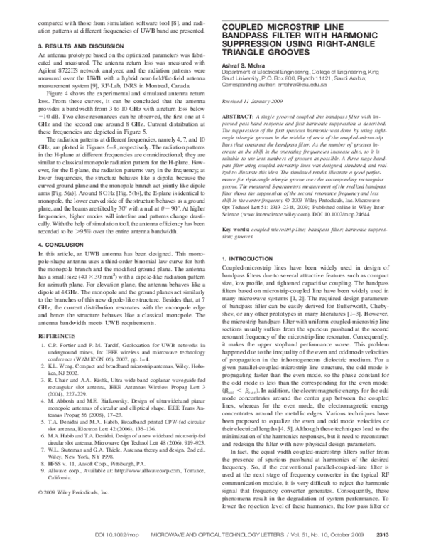 (PDF) Coupled microstrip line bandpass filter with harmonic suppression ...