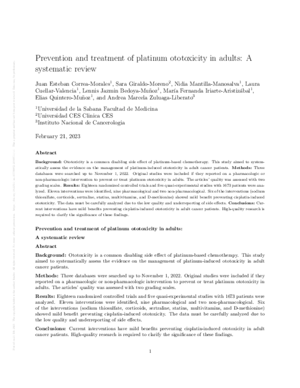 (PDF) Prevention and treatment of platinum ototoxicity in adults: A ...