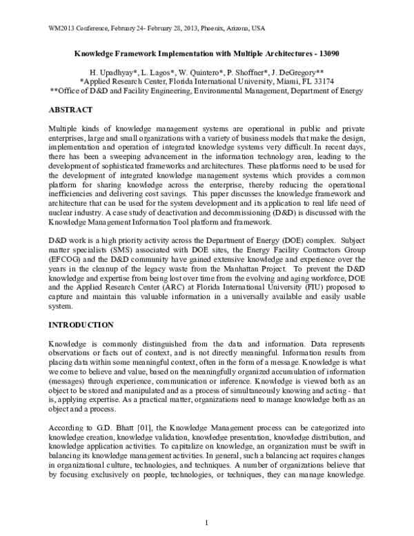 (PDF) Knowledge Framework Implementation with Multiple Architectures - 13090