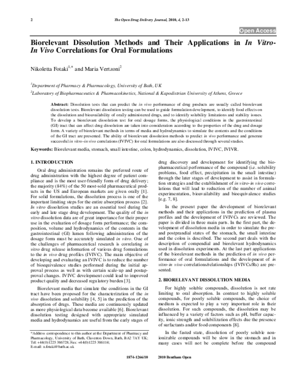 Pdf Biorelevant Dissolution Methods And Their Applications In In