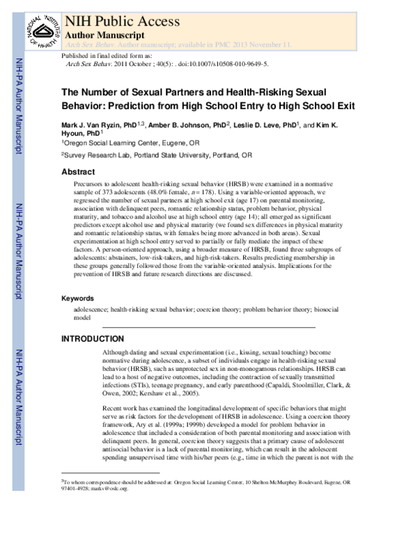 (PDF) The Number of Sexual Partners and Health-Risking Sexual Behavior ...