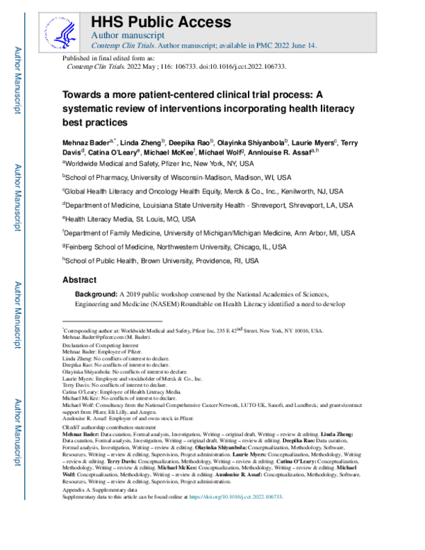 (PDF) Towards a more patient-centered clinical trial process: A ...