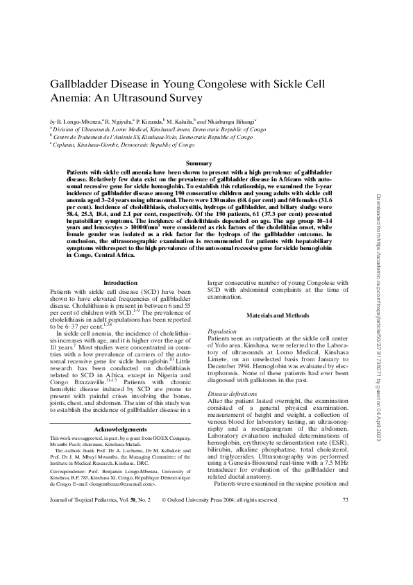 (PDF) Gallbladder Disease in Young Congolese with Sickle Cell Anemia ...