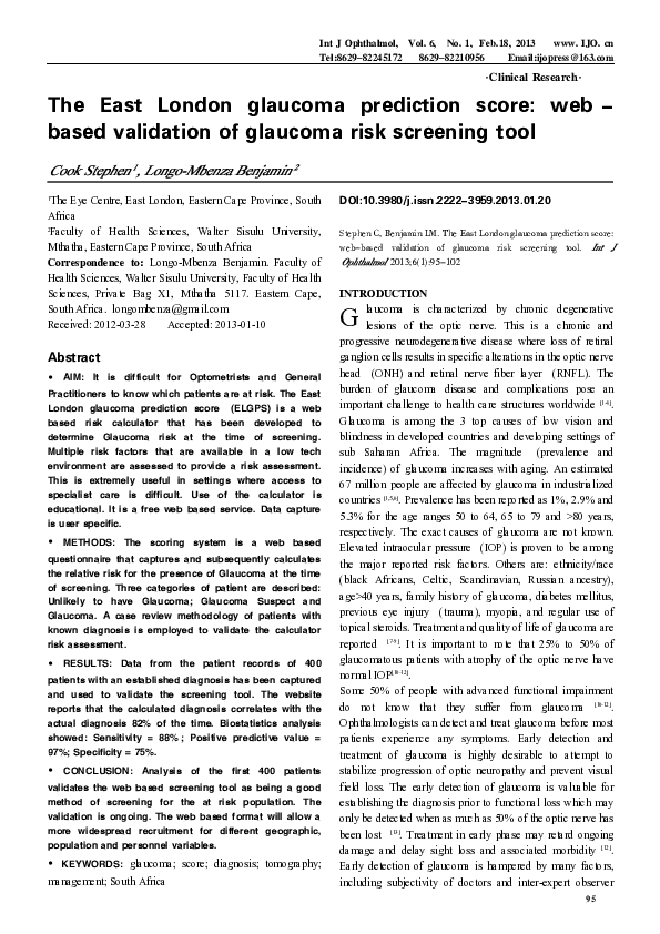 (PDF) The East London glaucoma prediction score: web-based validation ...