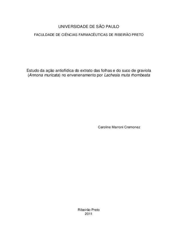 (PDF) Estudo da ação antiofídica do extrato das folhas e do suco de ...