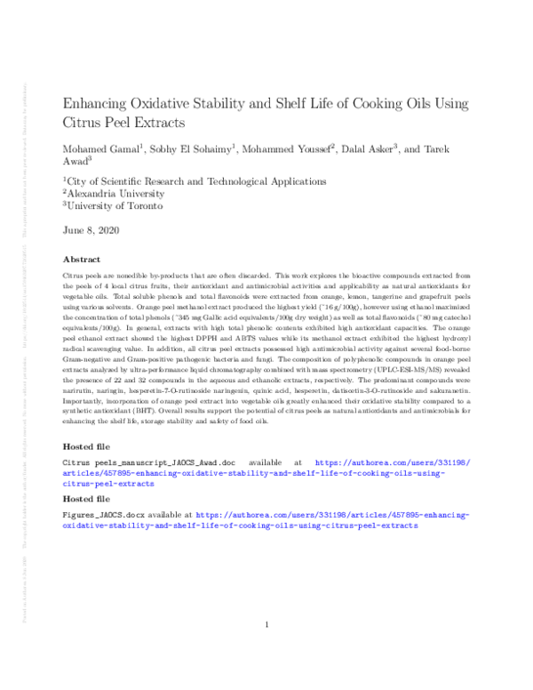 (PDF) Enhancing Oxidative Stability and Shelf Life of Cooking Oils Using Citrus Peel Extracts ...