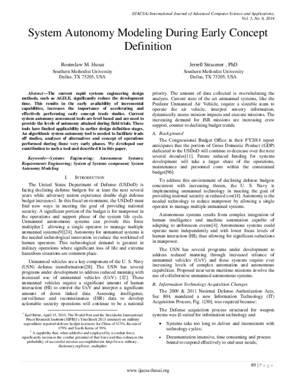 (PDF) System Autonomy Modeling During Early Concept Definition