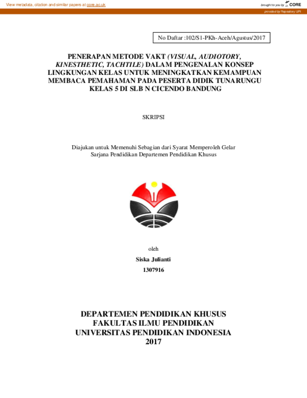 (PDF) Penerapan Metode Vakt (Visual, Audiotory, Kinesthetic, Tachtile) Dalam Pengenalan Konsep ...