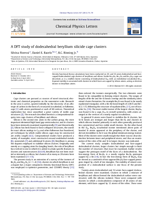 (PDF) A DFT study of dodecahedral beryllium silicide cage clusters