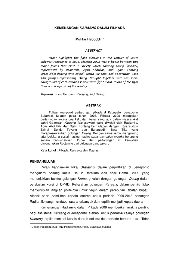 (PDF) Kemenangan Karaeng Dalam Pilkada