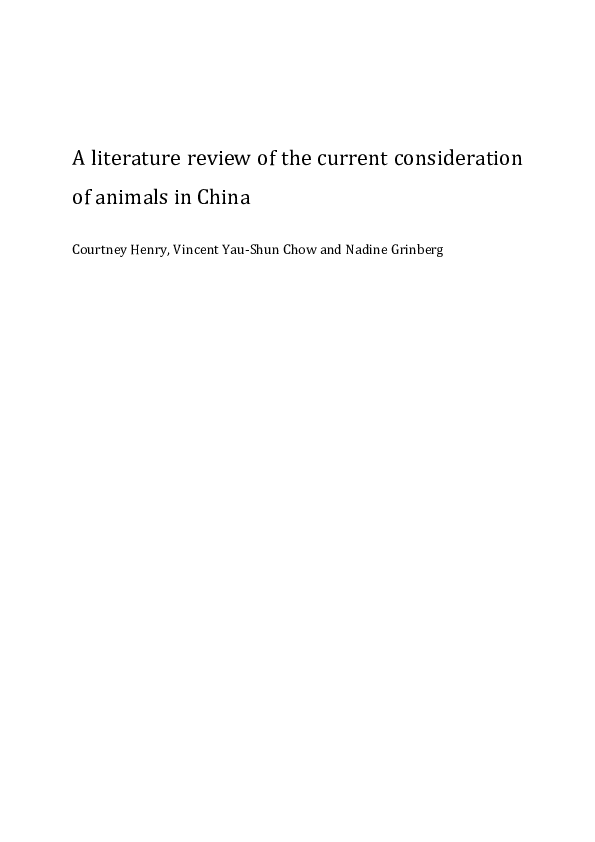(PDF) A literature review of the current consideration of animals in China