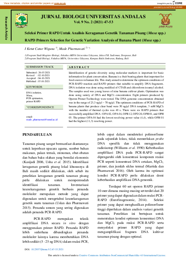 (PDF) RAPD Primers Selection for Genetic Variation Analysis of Banana Plant (Musa spp.)