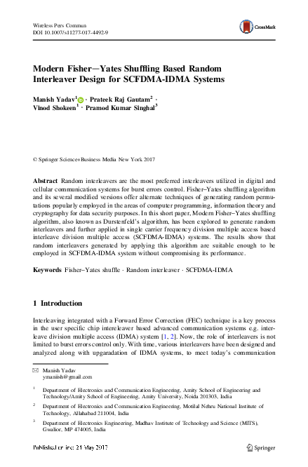 (PDF) Modern Fisher–Yates Shuffling Based Random Interleaver Design for ...