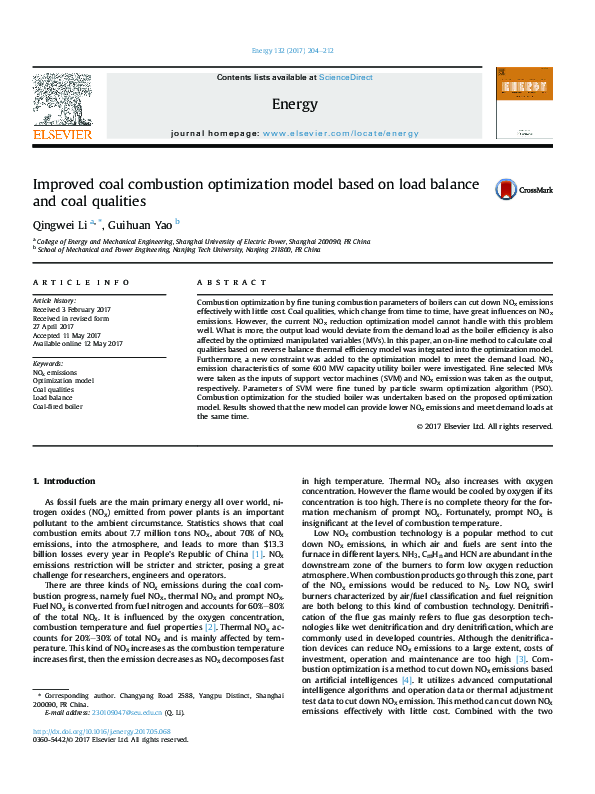 (PDF) Improved coal combustion optimization model based on load balance and coal qualities