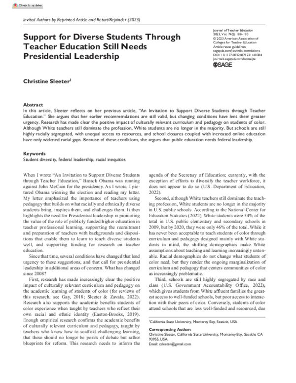 (PDF) Support for Diverse Students Through Teacher Education Still ...