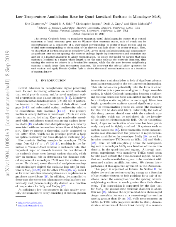 (PDF) Low-temperature annihilation rate for quasilocalized excitons in ...