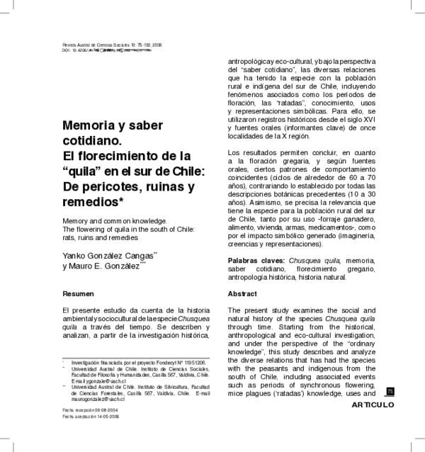 (PDF) Memoria y saber cotidiano. El florecimiento de la "quila" en el ...