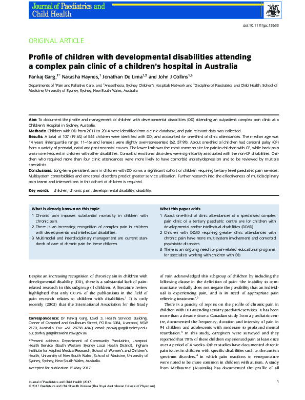 (PDF) Profile of children with developmental disabilities attending a ...