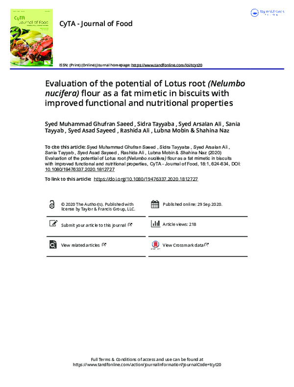 (PDF) Evaluation of the potential of Lotus root (Nelumbo nucifera ...
