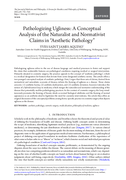 (PDF) Pathologizing Ugliness: A Conceptual Analysis of the Naturalist ...